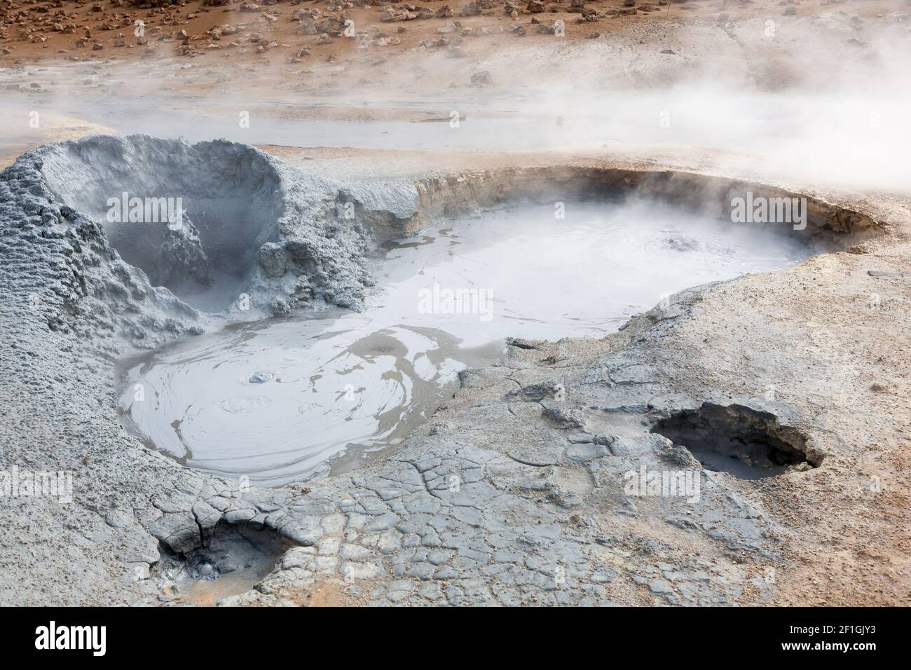 Hverir mud pools view, Iceland landmark. Icelandic landscape Stock ...