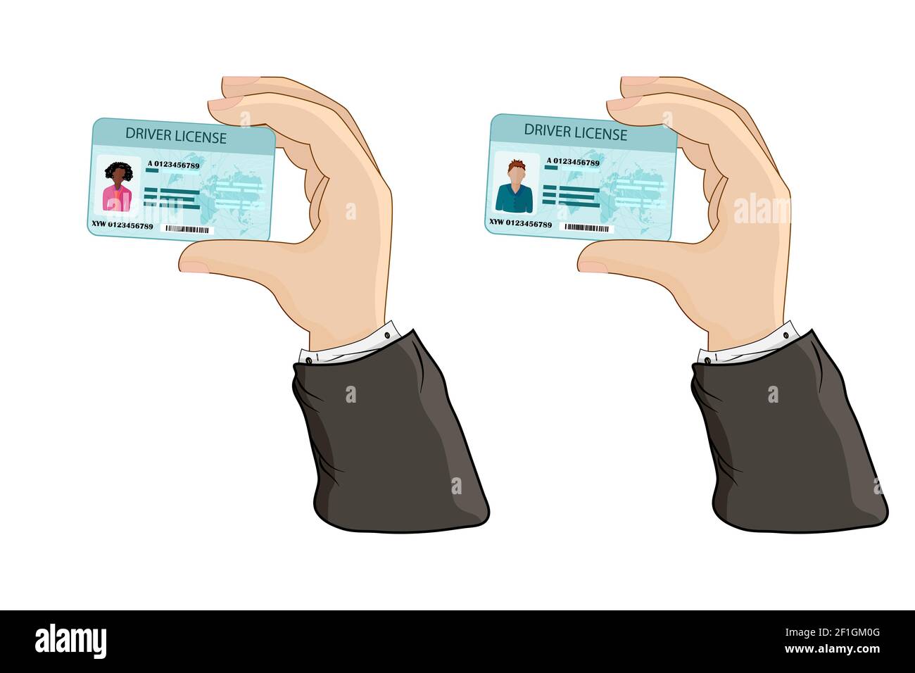 Car driver license in hand isolated on white background. Hand holding the car driver license ...