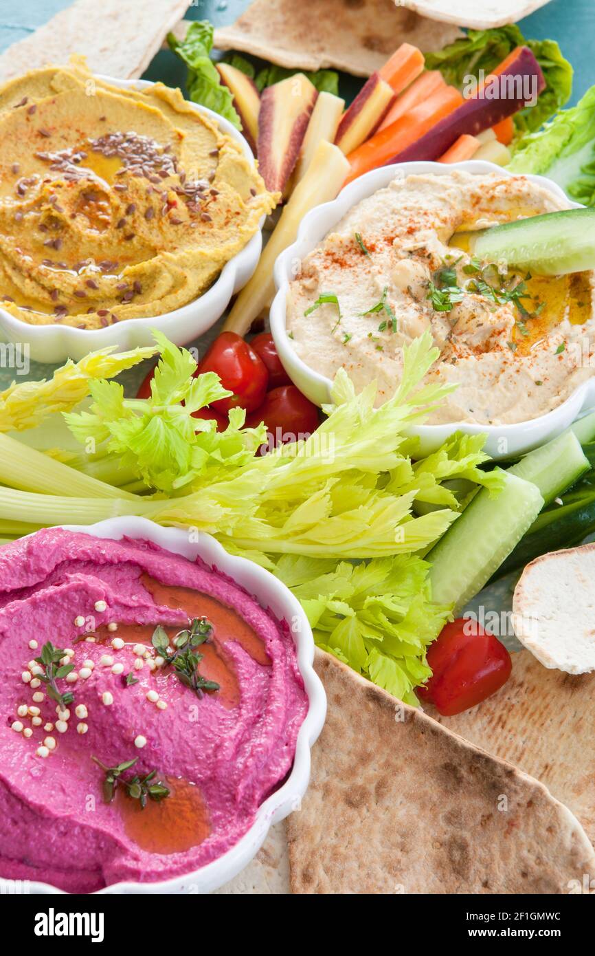 Different kinds of hummus Stock Photo - Alamy