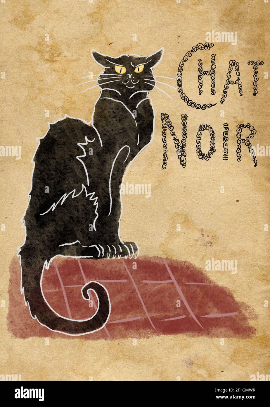 chat noir hand drawn illustration art Stock Photo - Alamy