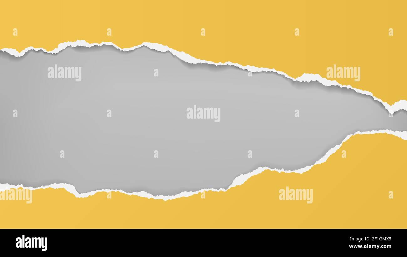 Torn of yellow paper are on grey background for text, advertising or ...