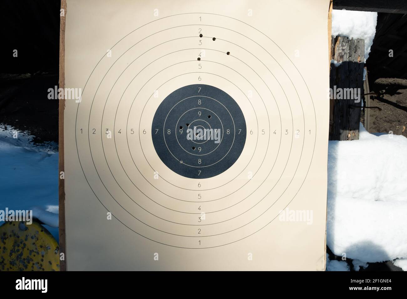 Target with numbers for shooting at a shooting range. A round target ...