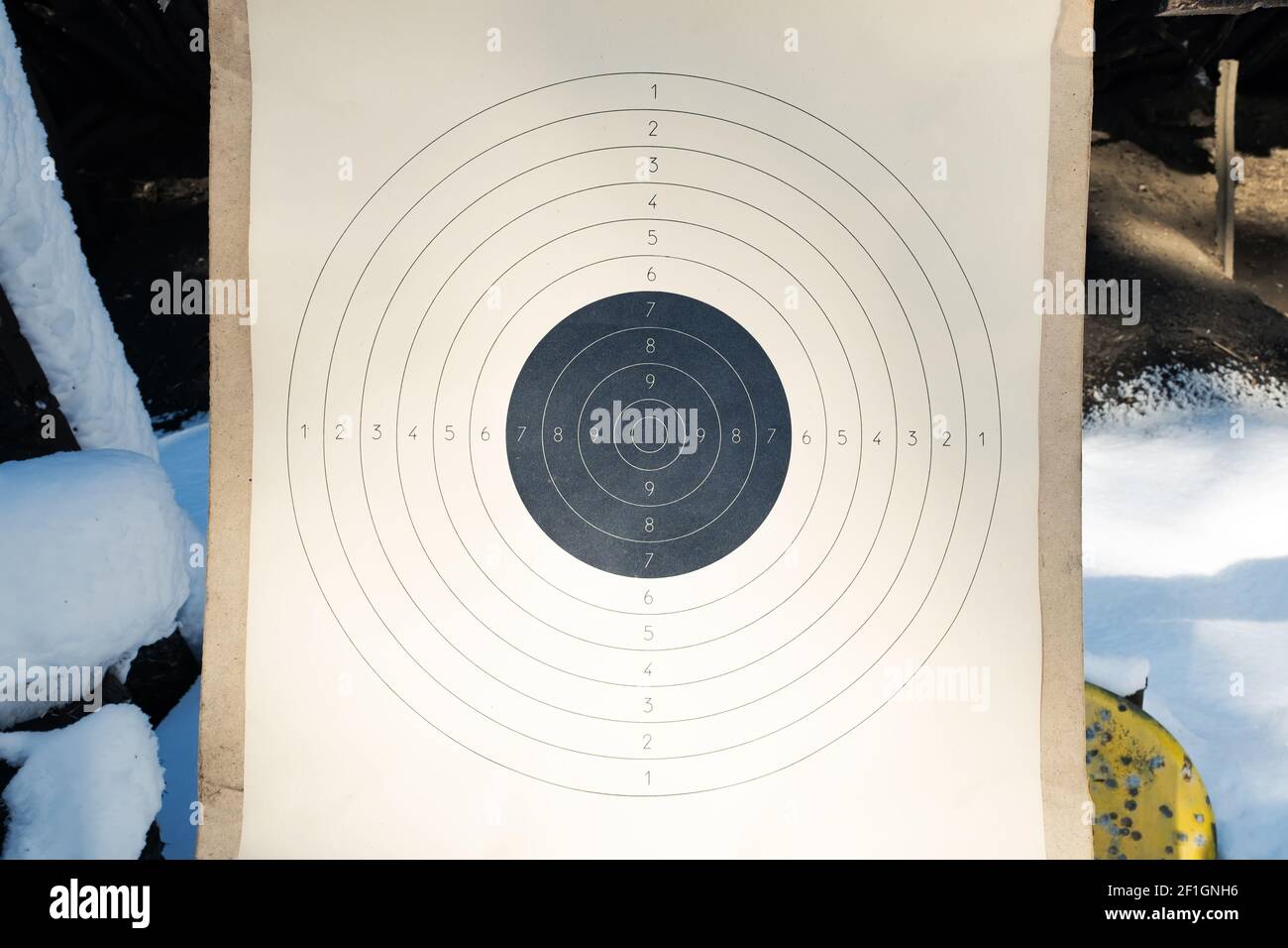 Blank paper target with shooting range numbers. A round, clean target ...