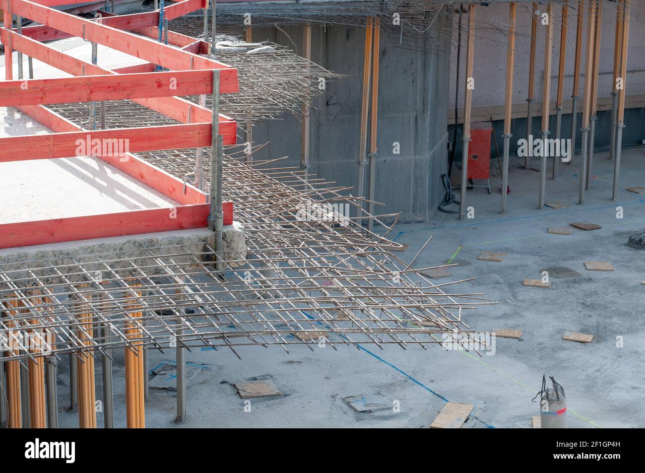 a construction site with remaining reinforcement steel after the ...
