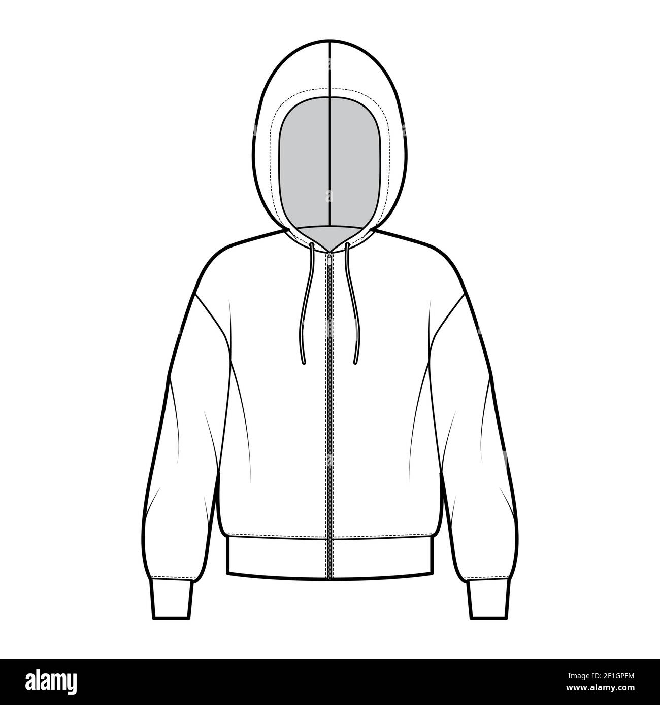 Zip-up Hoody sweatshirt technical fashion illustration with long ...