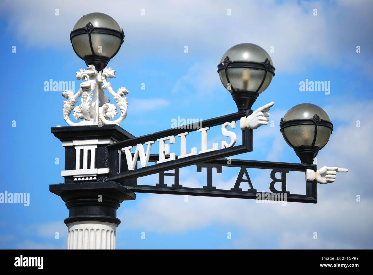 Vintage signpost to Bath and Wells, Bristol, England, United Kingdom ...