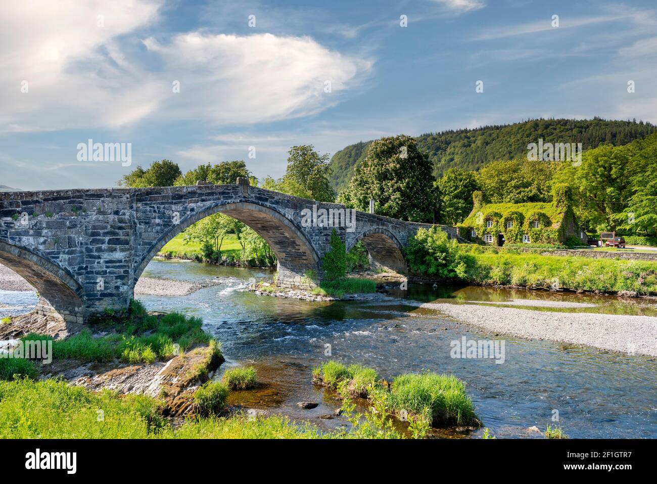 Ancient Stone Bridge in Llanwrst, North Wales Stock Photo - Alamy