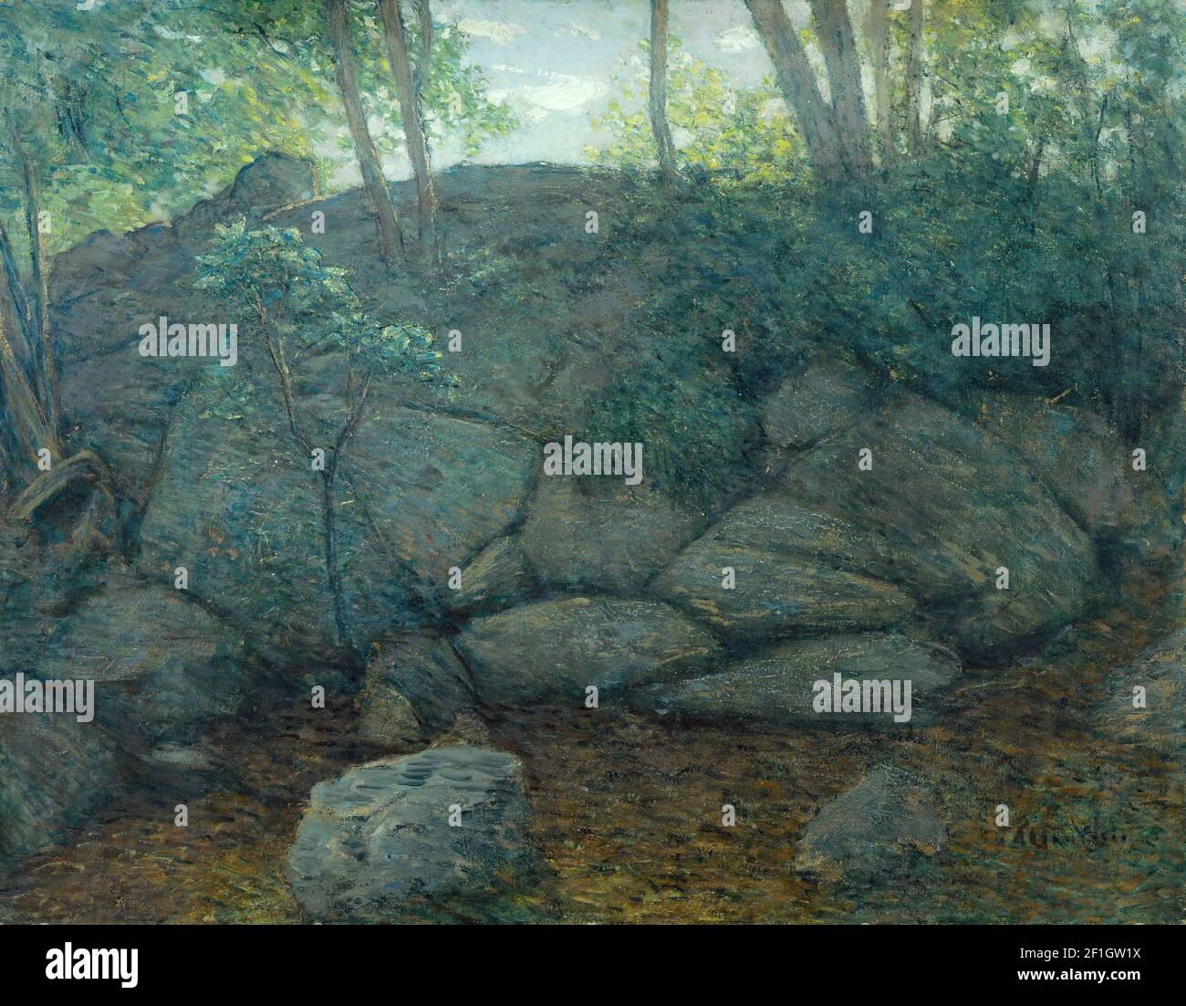 Julian Alden Weir - Woodland Rocks Stock Photo - Alamy