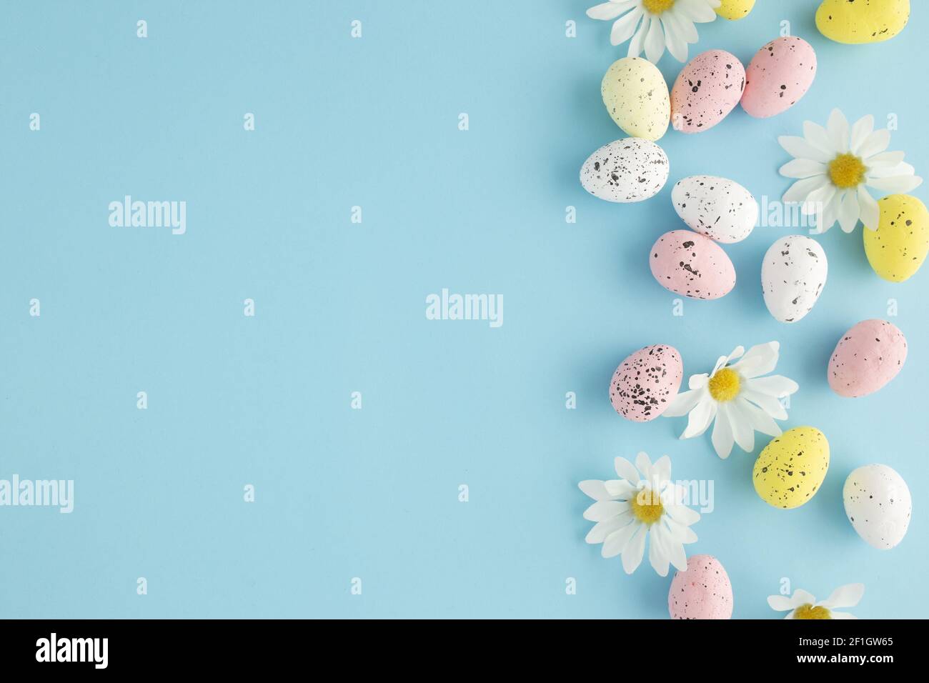 The beautiful easter composition made with daisies and paschal eggs on ...