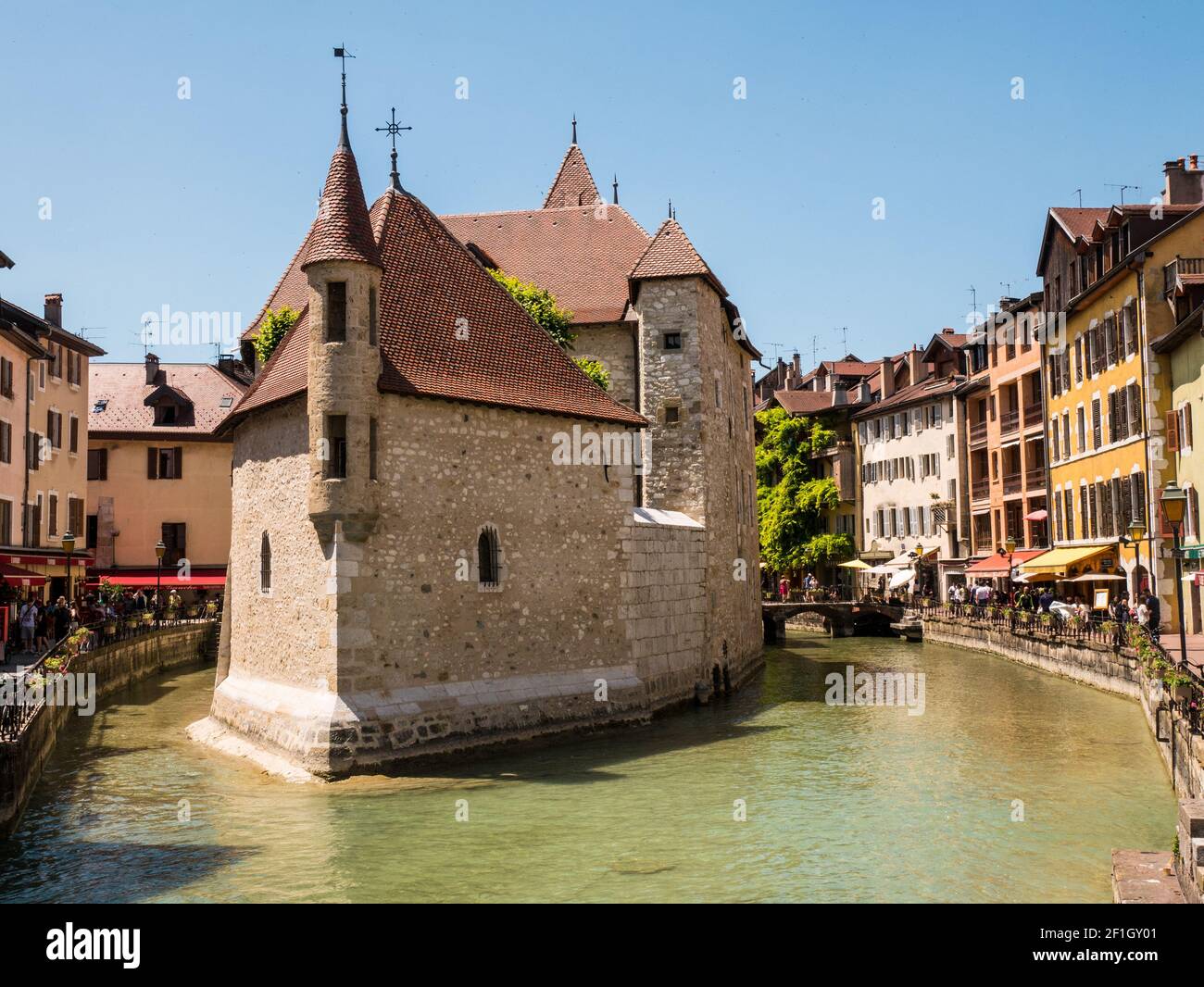 Cityscape with ancient prison now museum in Old Town of Annecy. France ...