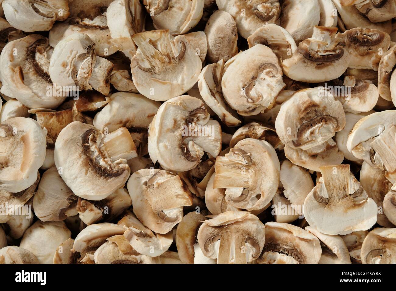 Champignon slices, top view. Background of champignon mushrooms Stock ...