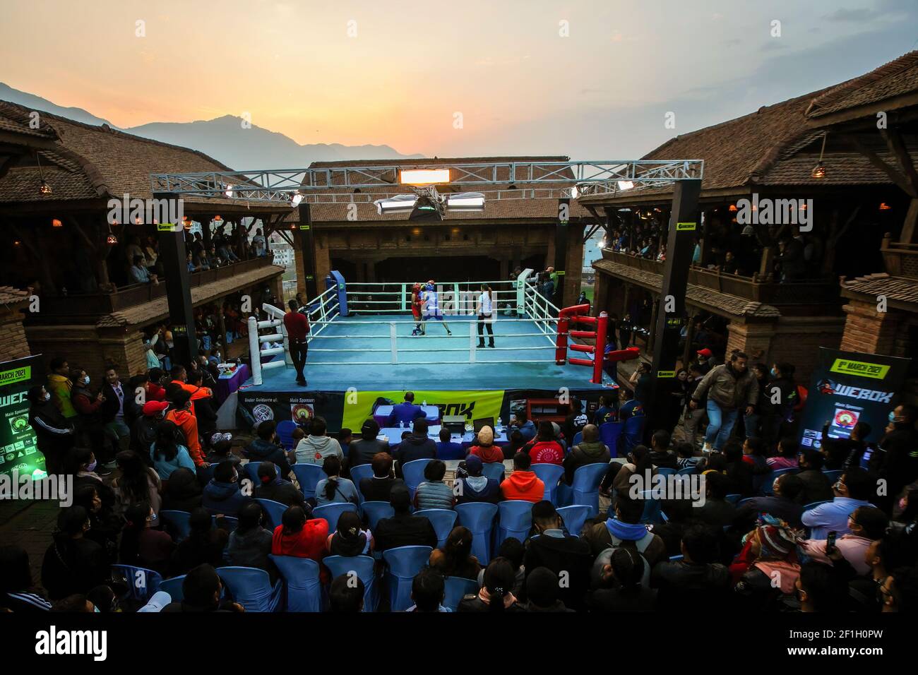 Nepalese woman boxers seen in action during a boxing match marking the ...