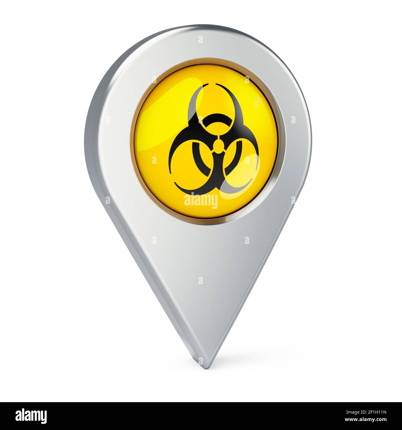 Map pointer with biohazard flag, 3D rendering isolated on white ...