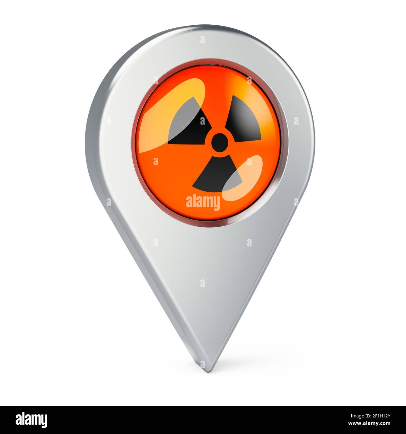 Map pointer with radiation flag, 3D rendering isolated on white ...