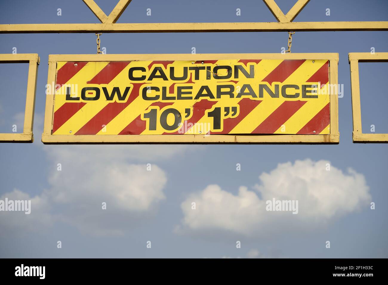 Caution Low Clearance Road Entrance Overhang Sign Sky Background Stock ...