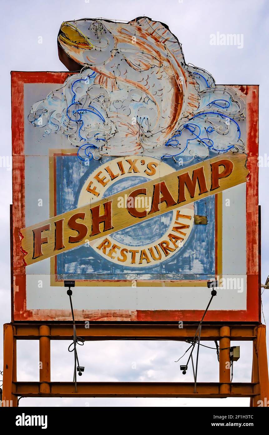 The Felix’s Fish Camp restaurant sign is pictured on Battleship Parkway ...