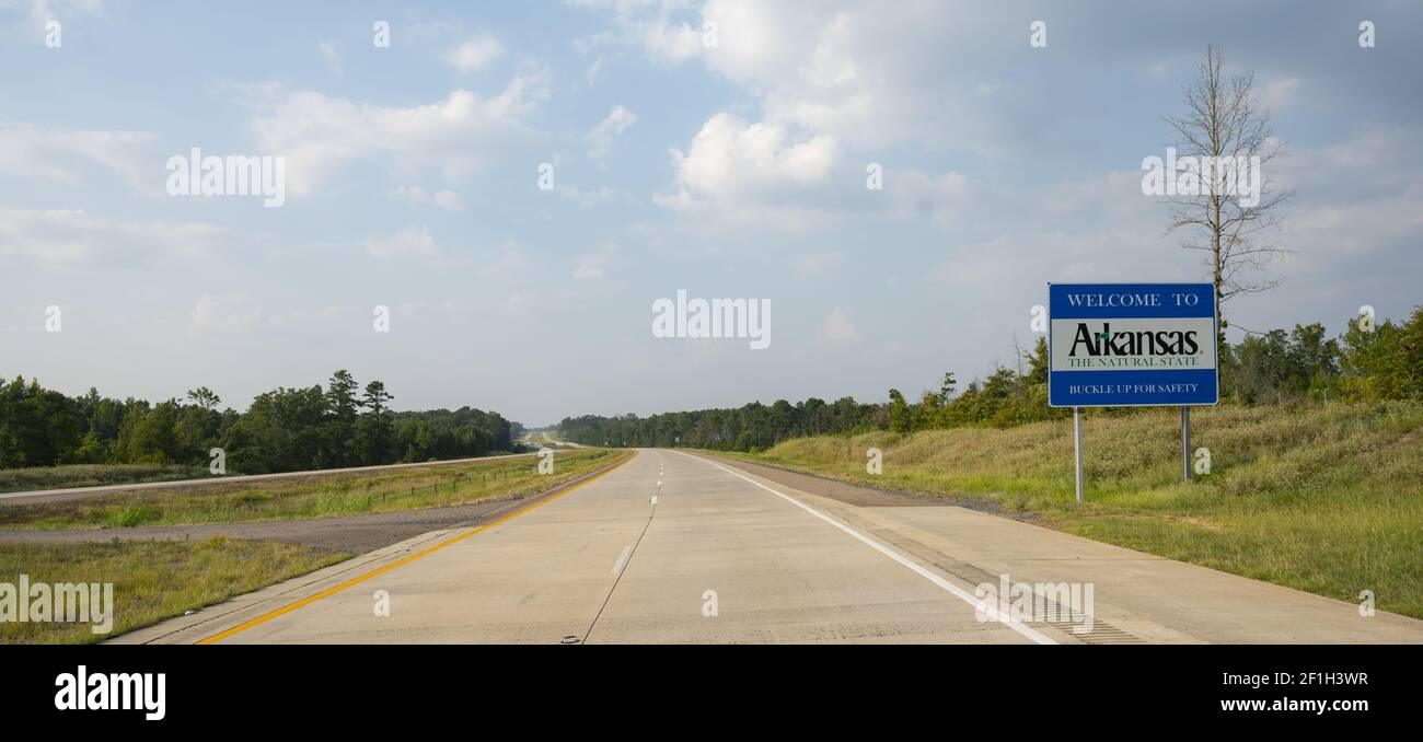 Moving Along the Highway Crossing the Arkansas State Line Stock Photo ...