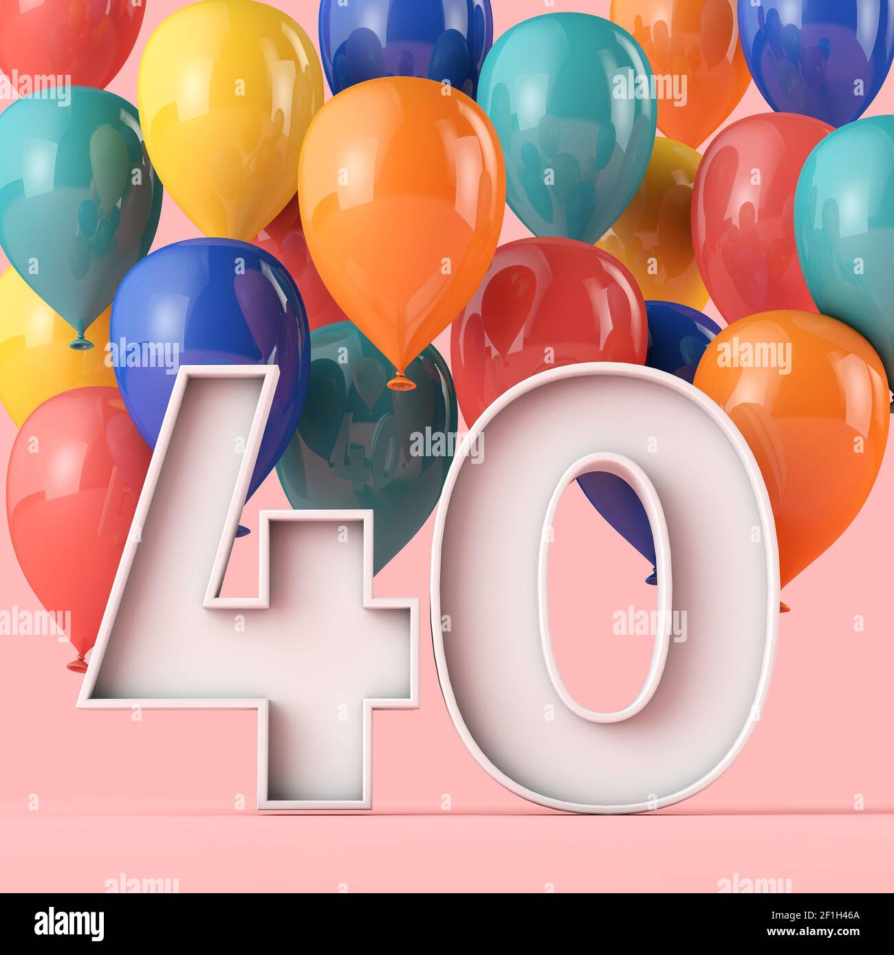 Happy 40th birthday background with colourful balloons. 3D Rendering ...