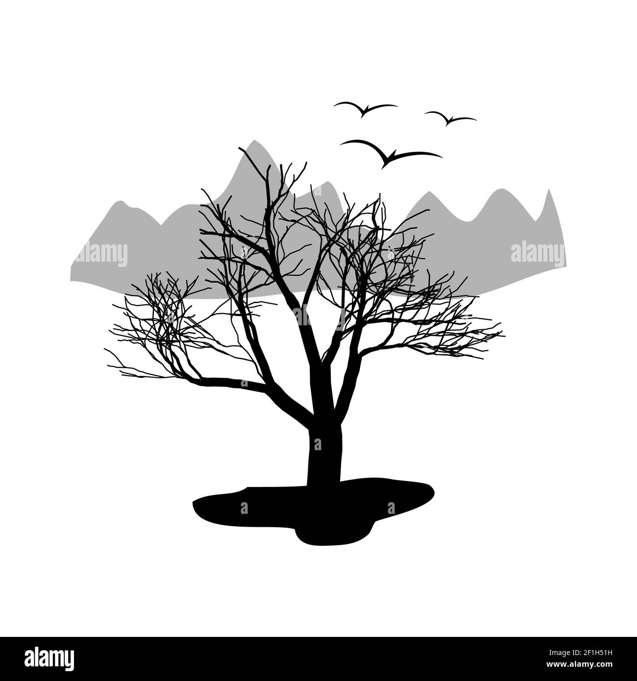 Mountain forest vector landscape Black and White Stock Photos & Images ...