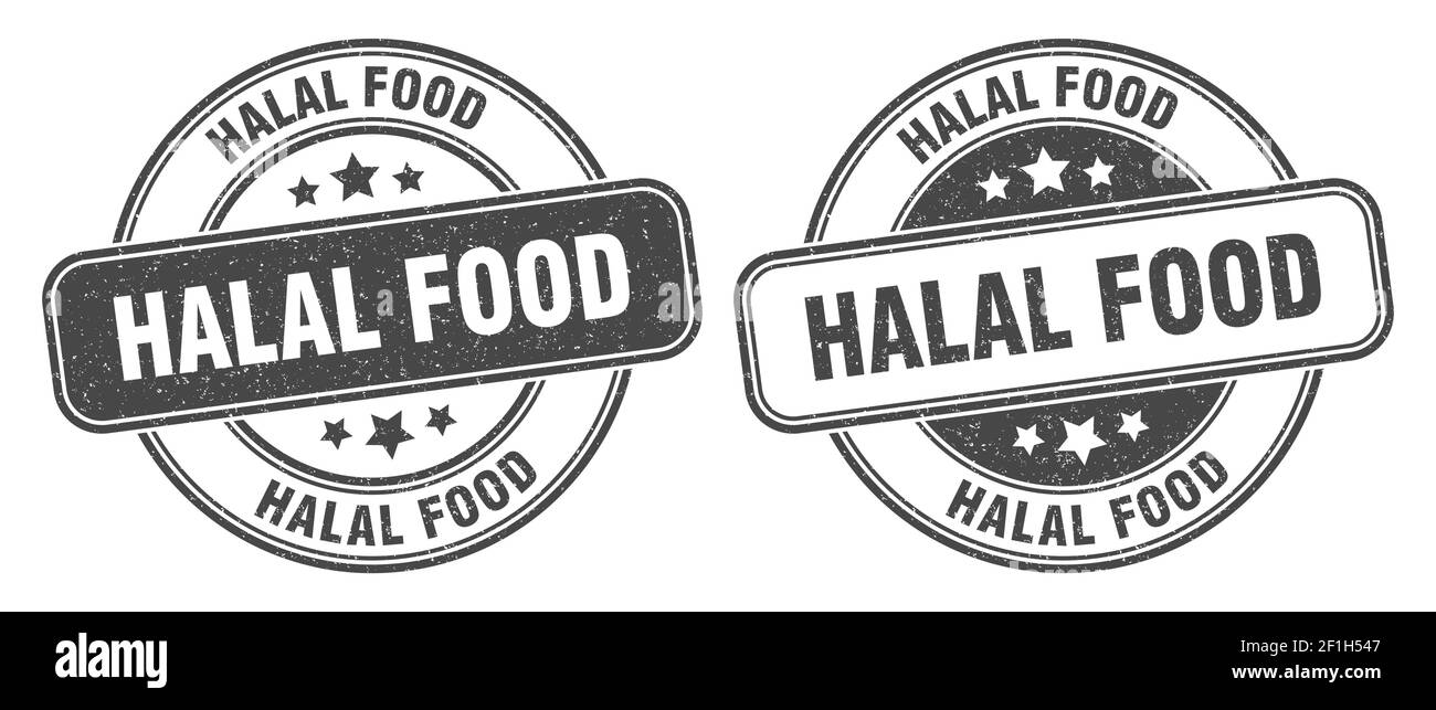 halal food stamp. halal food sign. round grunge label Stock Vector ...