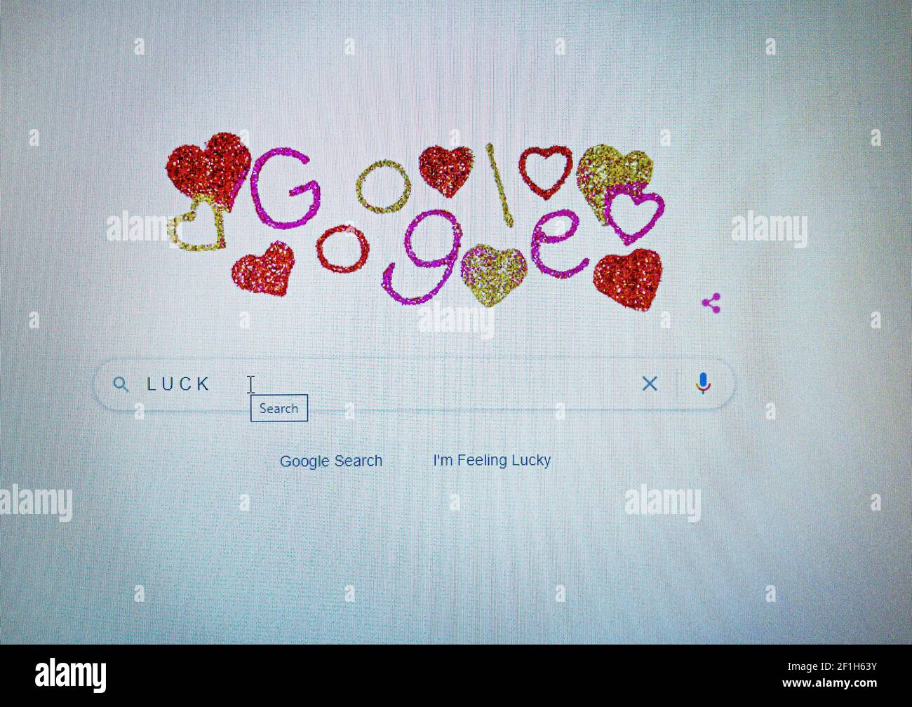 February 15, 2021: the screen with a Valentine Day style animated home ...