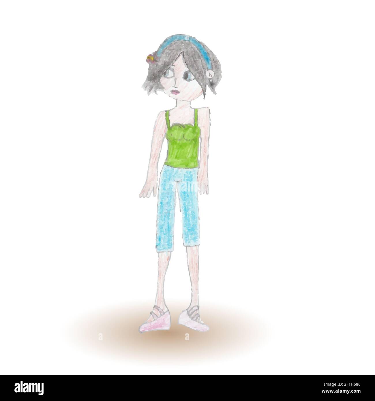 Girl teenager. Figure drawn with colored pencils Stock Photo - Alamy