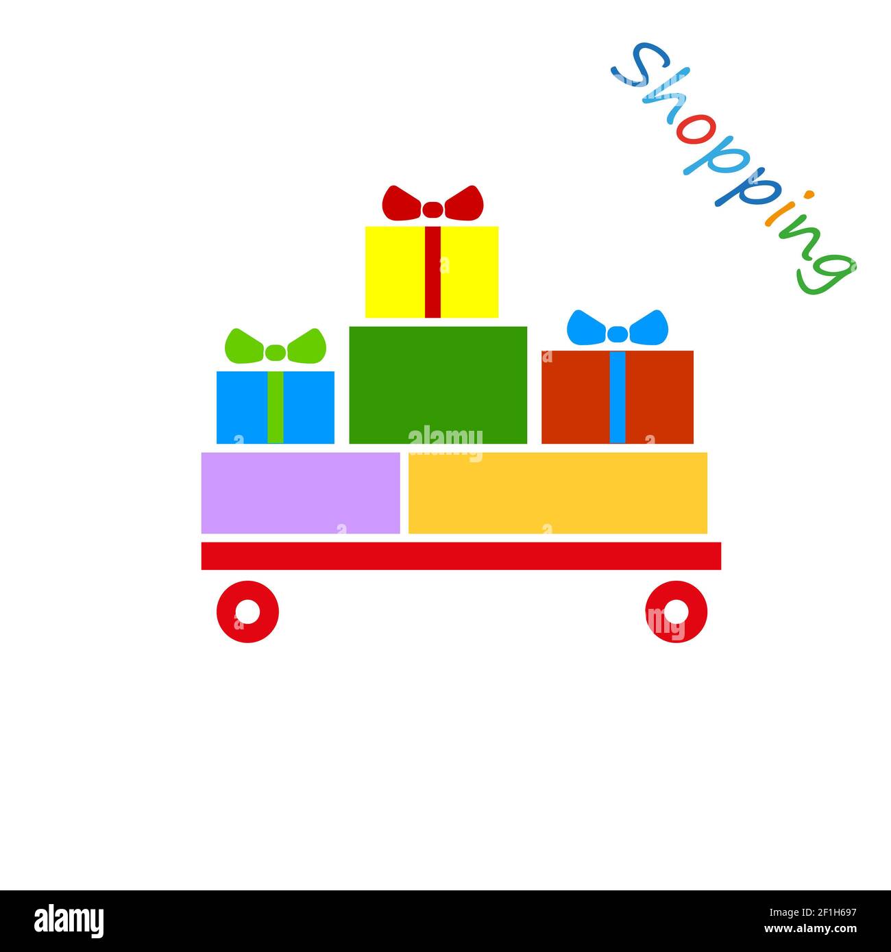 Shopping trolley with gift box. Vector illustration Stock Photo - Alamy