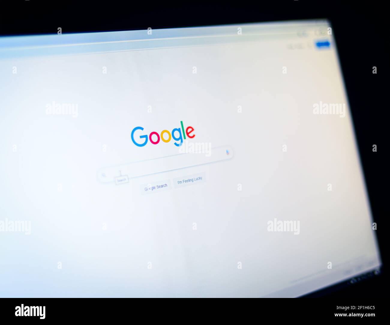 2021. laptop screen with a home page of the Google Chrome search engine ...