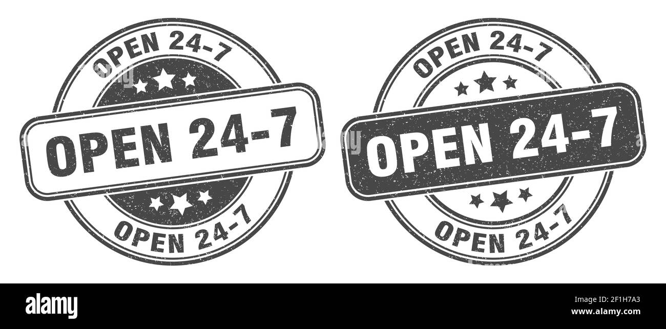 open 24 7 stamp. open 24 7 sign. round grunge label Stock Vector Image ...