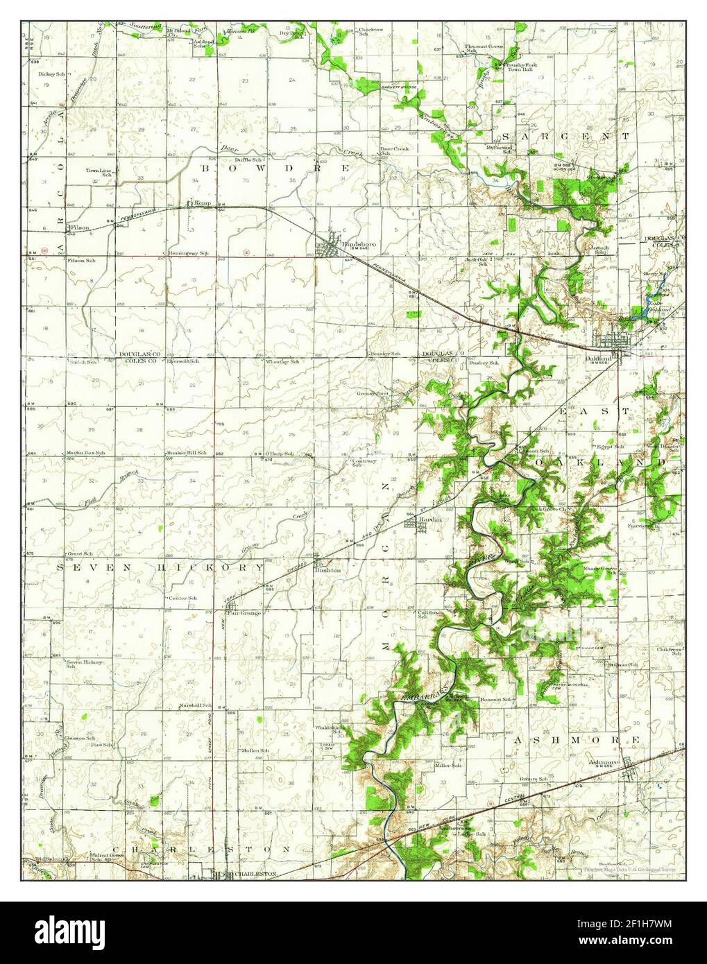 Oakland, Illinois, map 1936, 1:62500, United States of America by ...