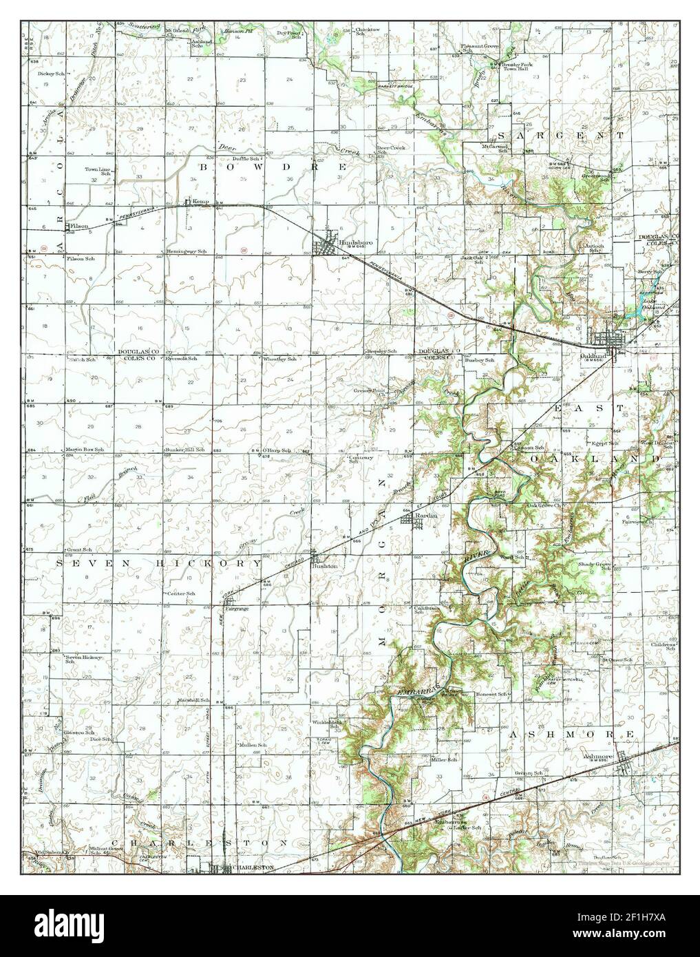 Oakland, Illinois, map 1936, 1:62500, United States of America by ...
