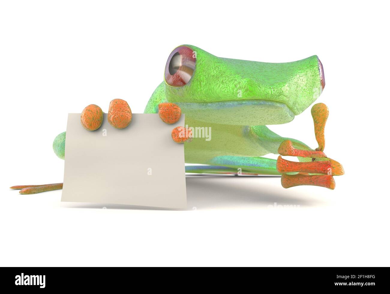 Green tree red eye frog with a blank sign pointing by toe 3d ...