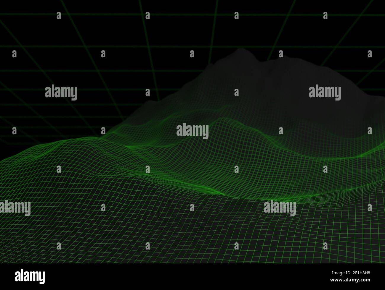 Wireframe digital green landscape on black. 3d illustration Stock Photo ...