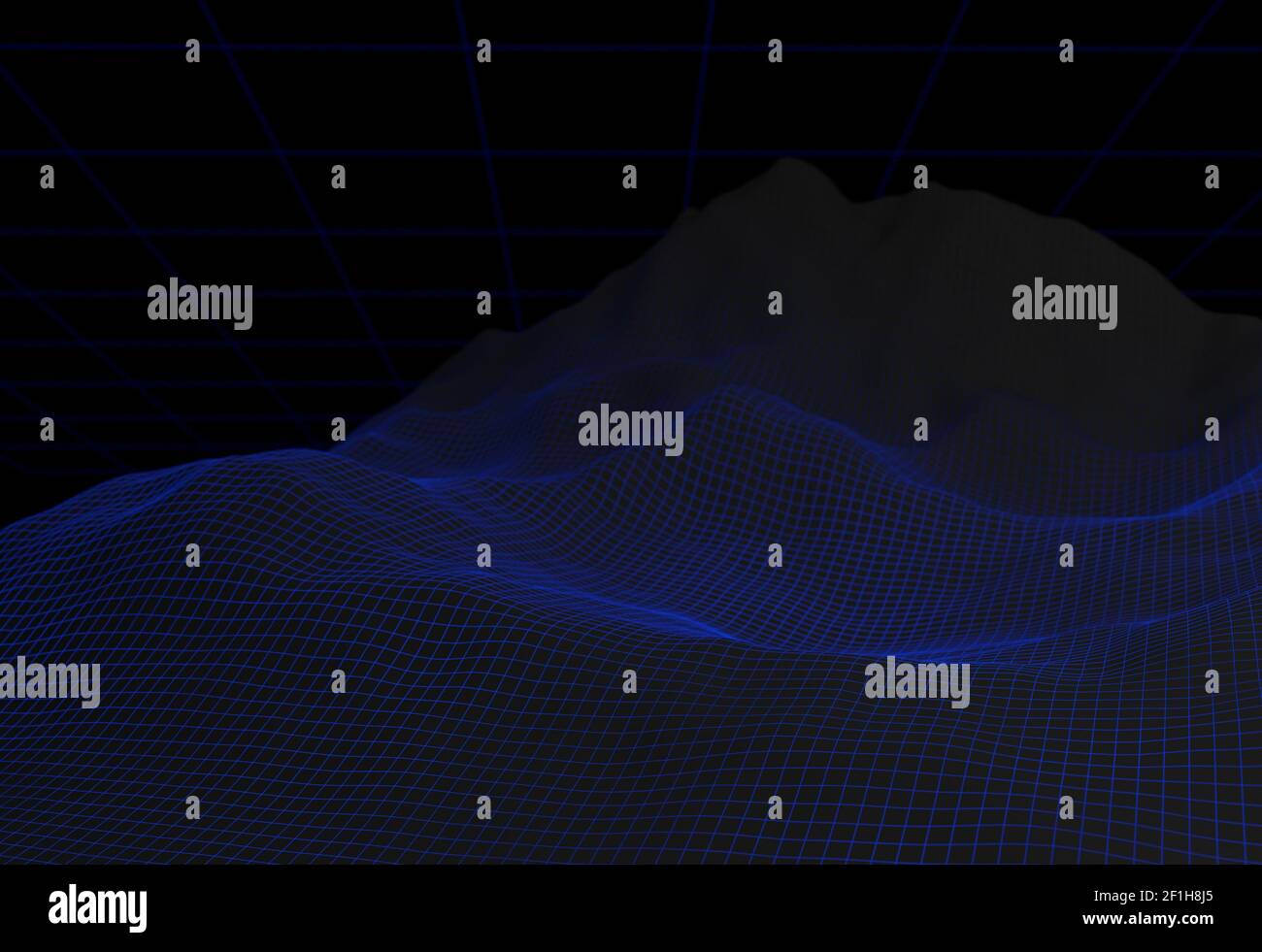 Wireframe digital blue landscape on black. 3d illustration Stock Photo ...
