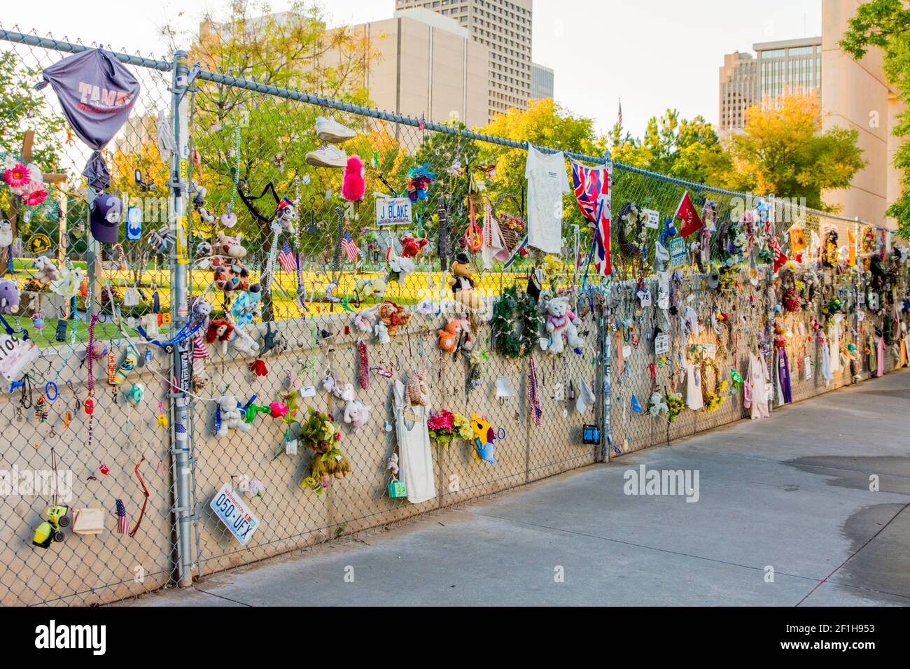 Oklahoma City, Oklahoma, USA. OKC National Memorial Mementos on Fence ...