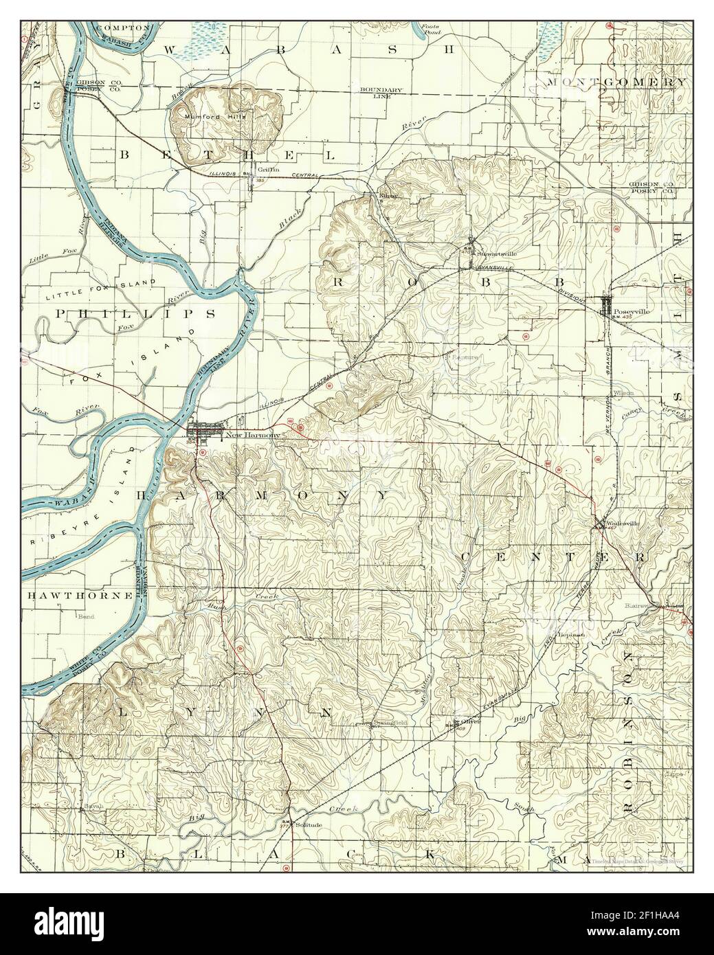 New Harmony, Indiana, map 1938, 1:62500, United States of America by ...