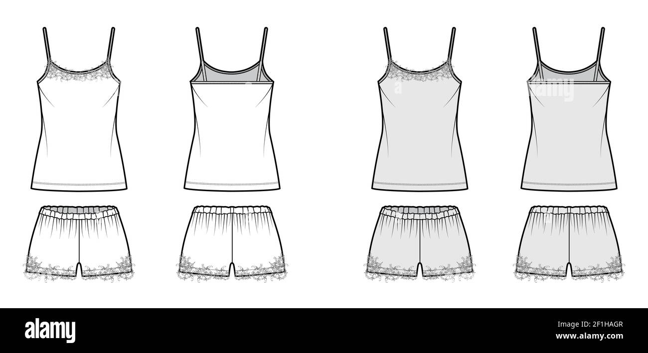 Camisole lace Pajama short Sleepwear technical fashion illustration ...