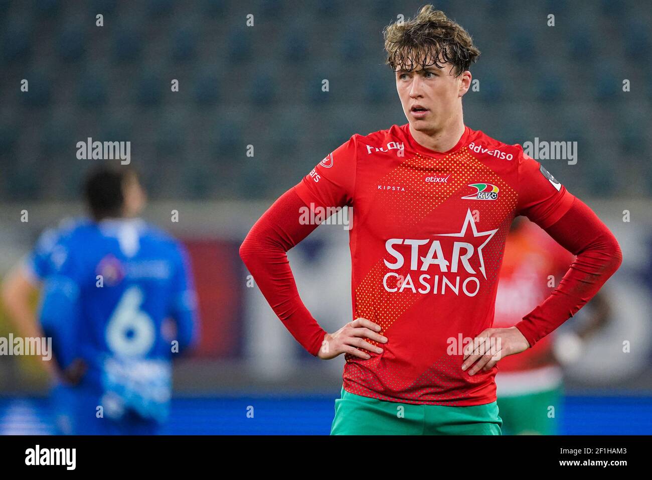 GENT, BELGIUM - MARCH 8: Jack Hendry of KV Oostende during the Jupiler ...