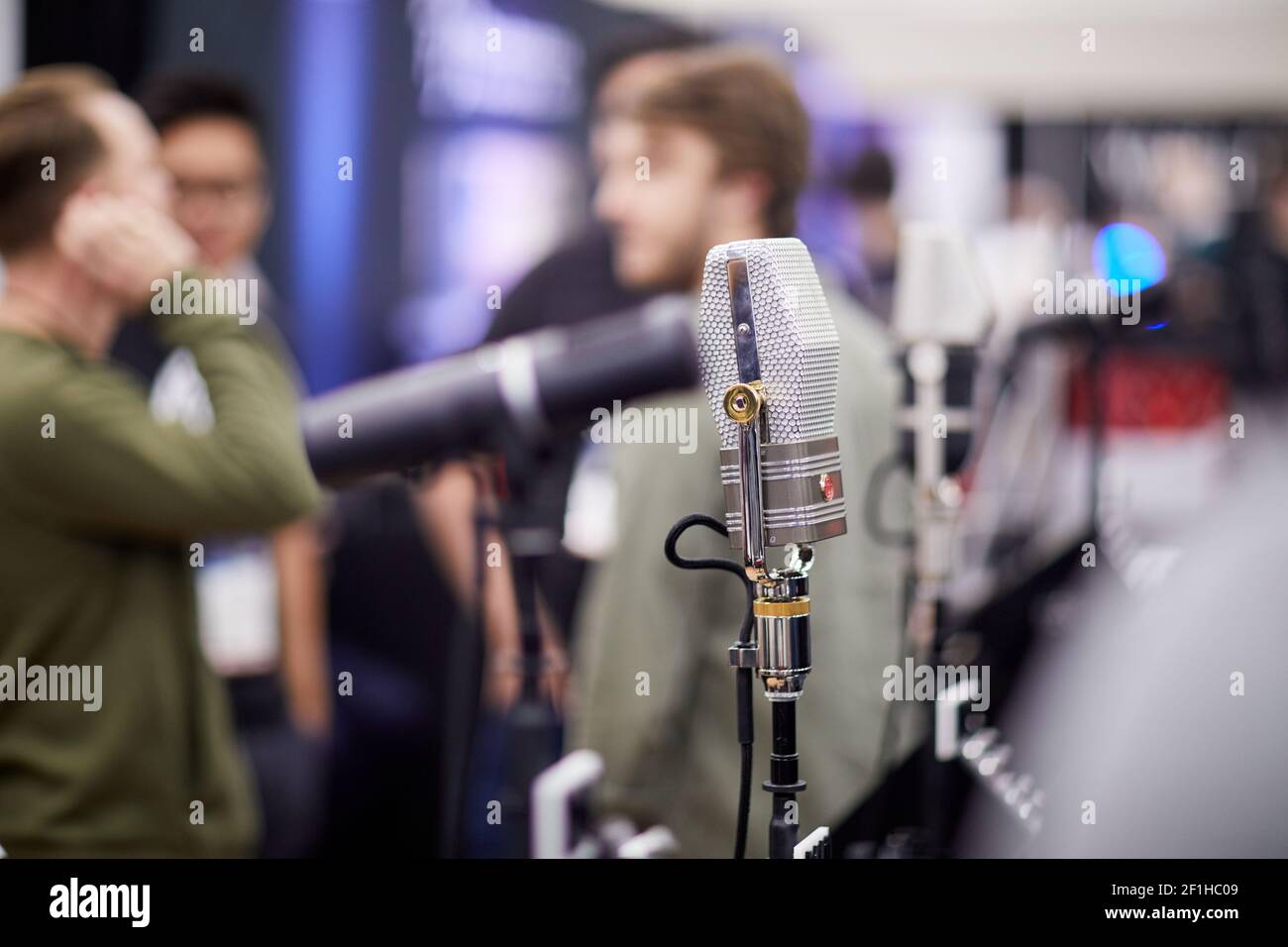 Vintage RCA microphone display at Musical Instrument Convention Stock ...