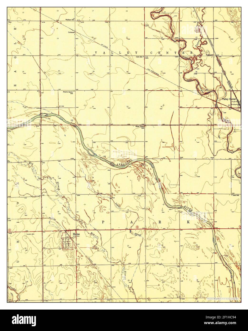 Maize, Kansas, map 1942, 1:31680, United States of America by Timeless ...