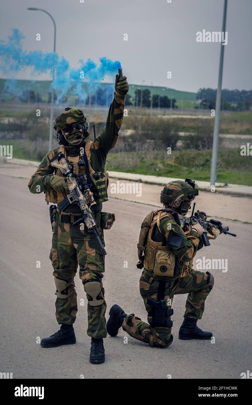 The special forces soldiers carrying out an operation using assault ...