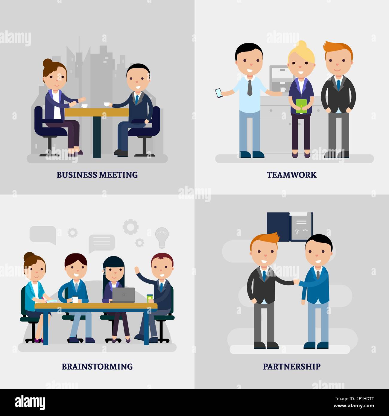 Business people flat concept with collaborating employees in ...