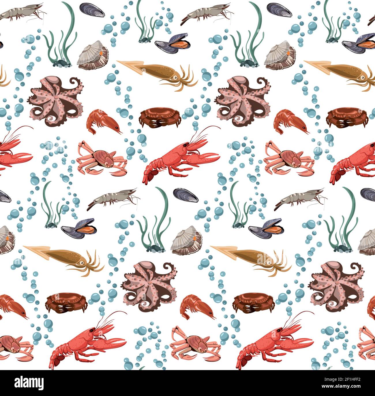 Sea and ocean animals seamless pattern with marine creatures green ...