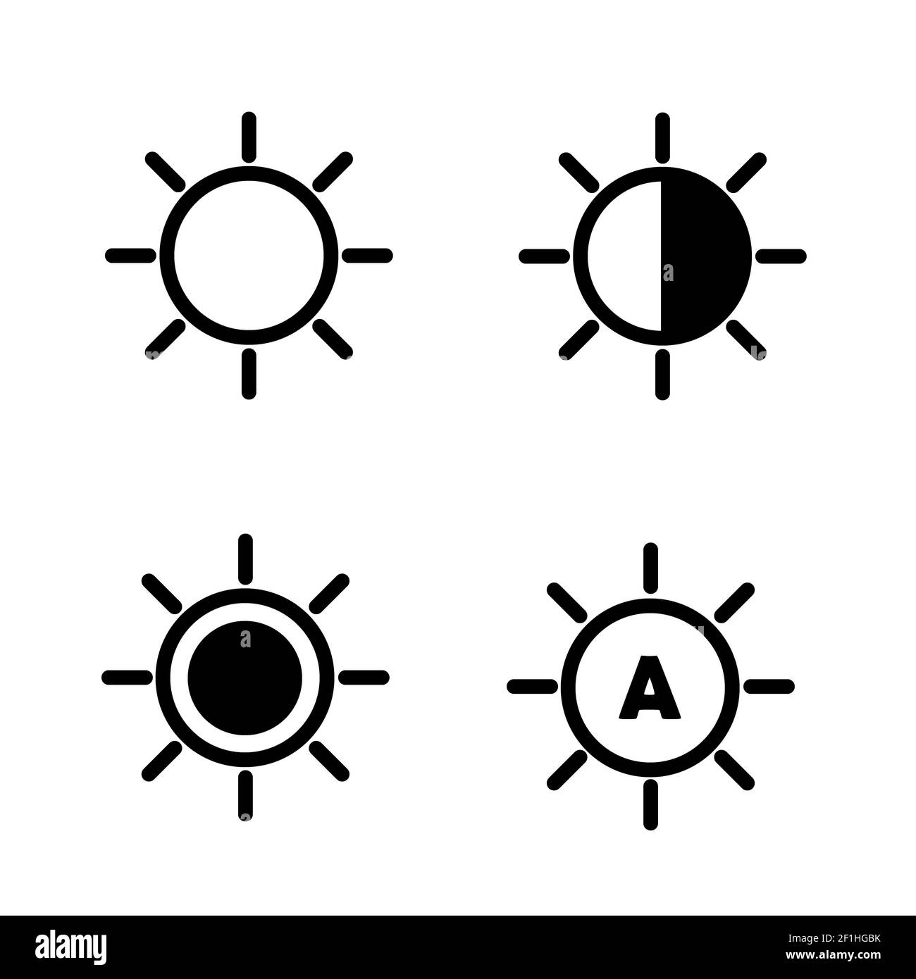 brightness icon set on white background. brightness sign. brightness ...