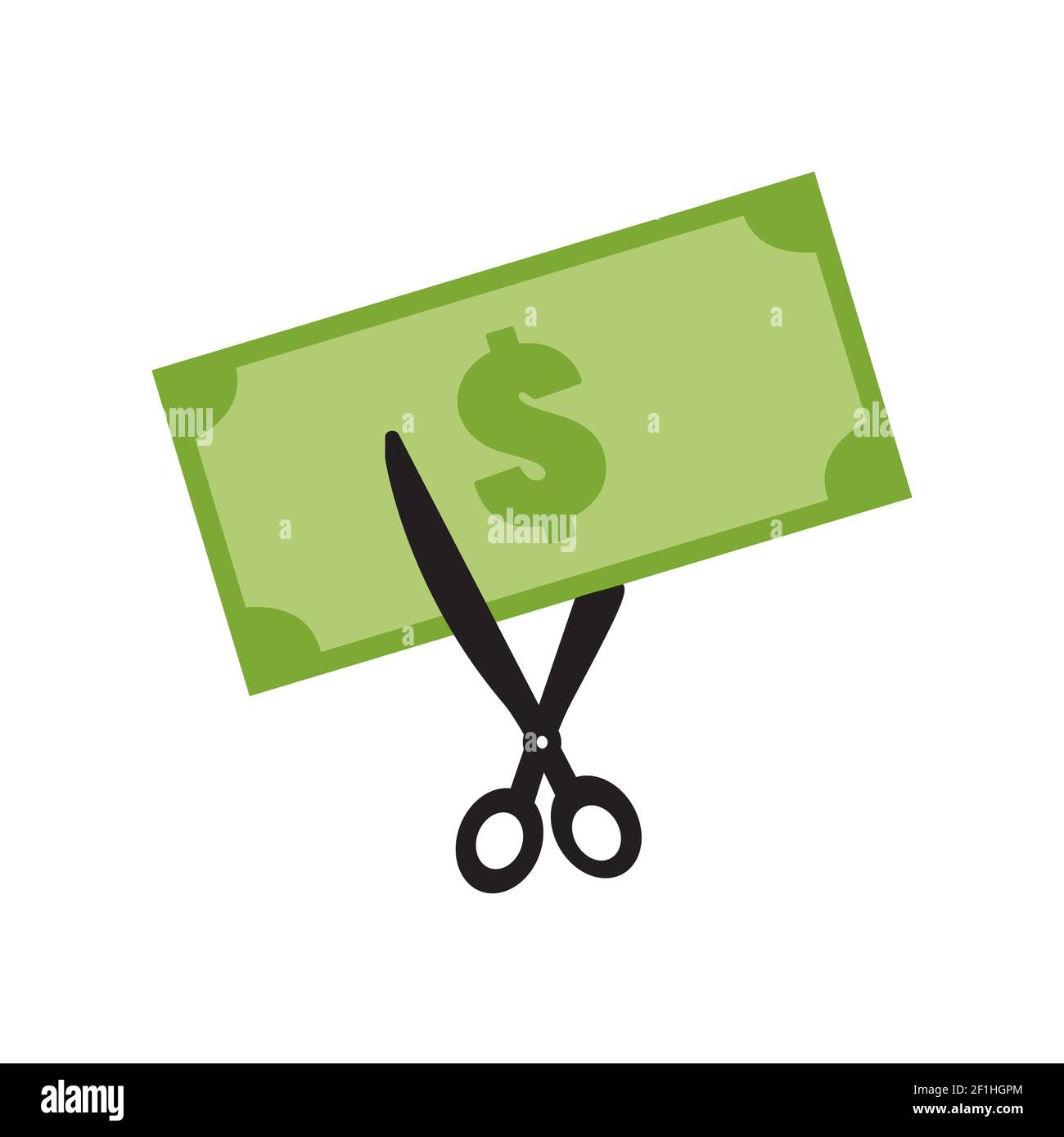 scissor cutting money bill on white background. price or cost cut sign ...