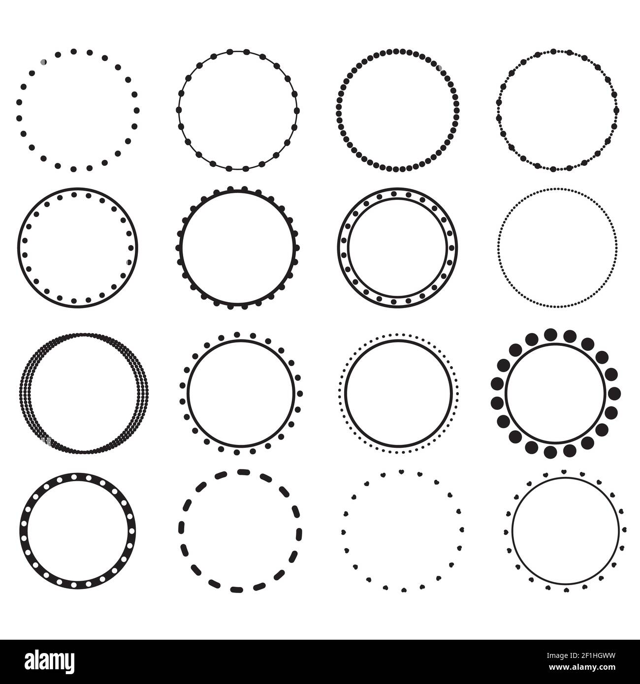 circle frames on white background. doodle frame system, circle monogram ...