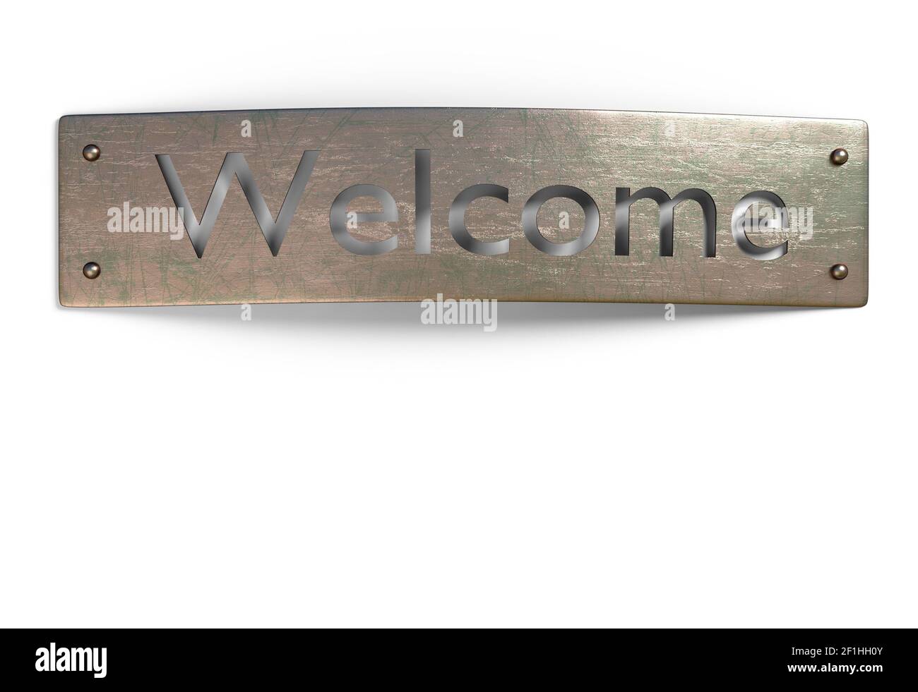 Welcome sign metal cuprum plate isolated on white 3d illustration Stock ...