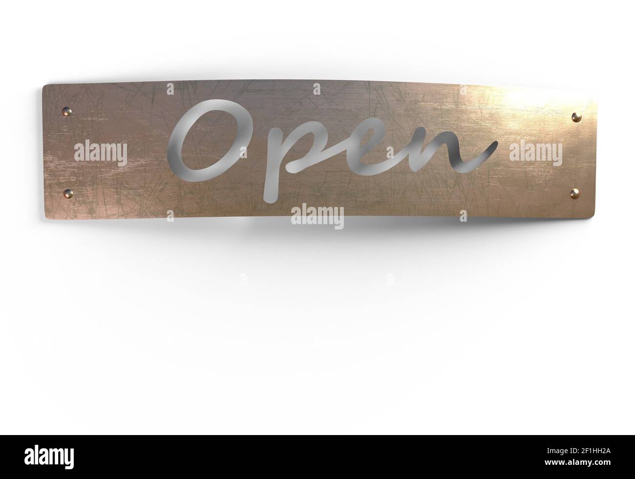 Open sign metal copper plate isolated on white 3d illustration Stock ...