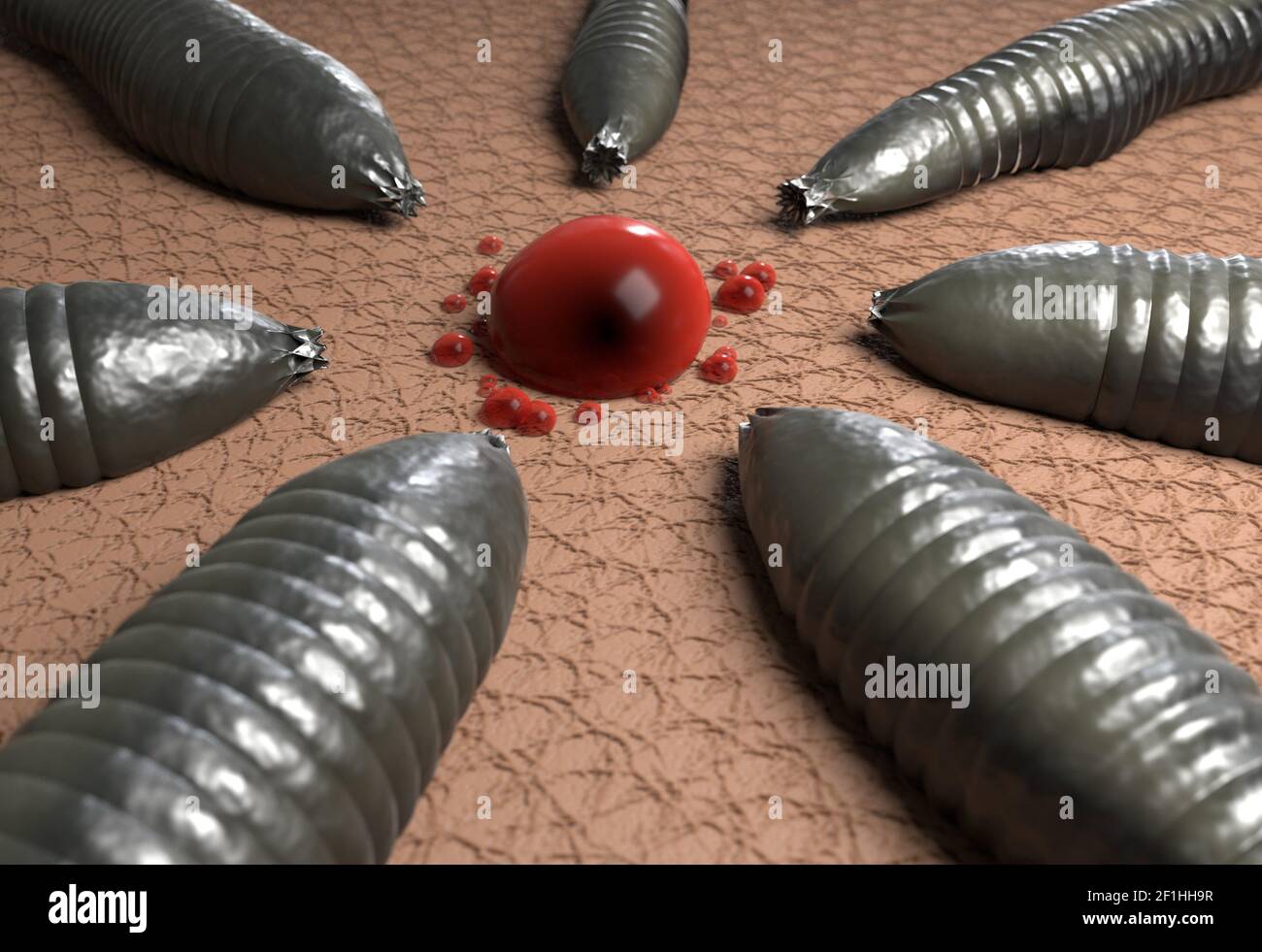 Leech worms and blood drop on human skin 3d illustration Stock Photo ...