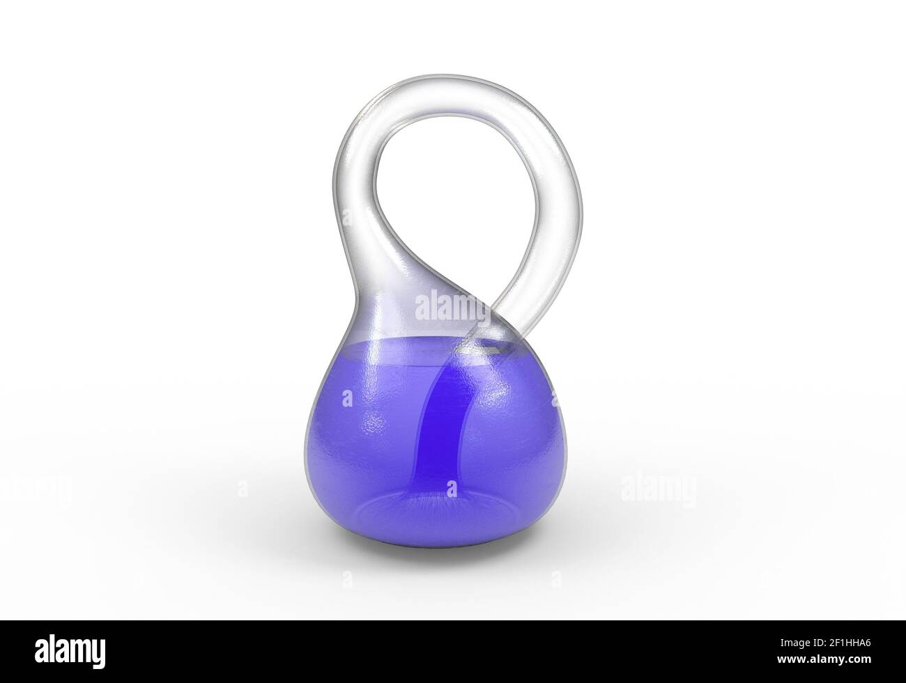 One side mesh klein bottle isolated on a white with blue water inside ...